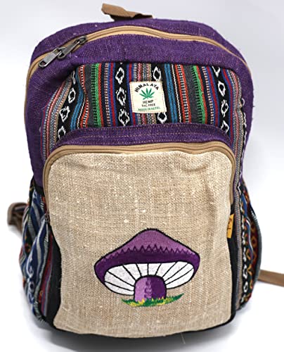 Himalaya Handmade Unique Mushroom Hand Embroidery 100% Himalaya Hemp Backpack Hippie Backpack Festival Backpack Hiking and Laptop Backpack Purple