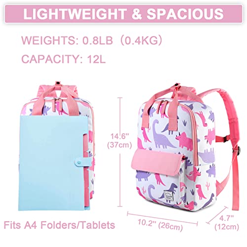 VASCHY Dinosaur Backpacks Girls, Lightweight Toddler Kids Preschool Backpack for Children