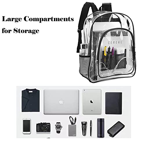 Clear Backpack Heavy Duty Transparent Backpack See Through Clear Bookbags for School, College,Security,Work,Concert (L16 inch, Black)