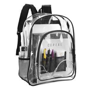 clear backpack heavy duty transparent backpack see through clear bookbags for school, college,security,work,concert (l16 inch, black)