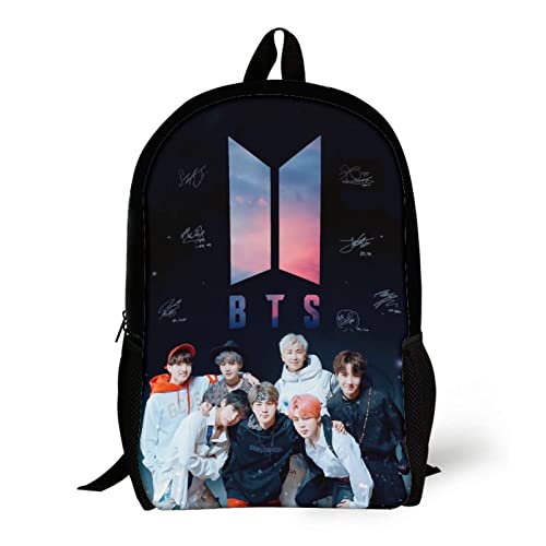 Lyuiescn BTS Backpack Gifts with Pencil Case, 17 Inch Adjustable Shoulder Strap Lightweight Travel Backpack Style-D