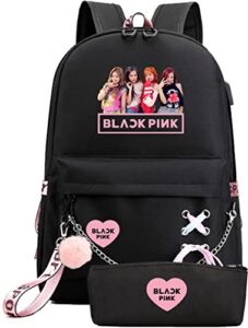 loveangeler backpack lisa rose jisoo jennie colleage bookbag school bag casual daypack mochila with pencil bag for girls