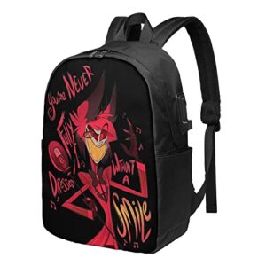 weiyuekua alastor hazbin hotel 17 in backpack laptop usb charger bookbag unisex student adult classic fashion traveling, black, one size