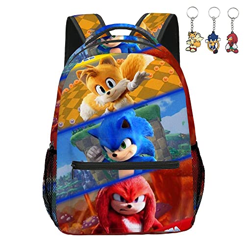 XYAM Anime Hedgehogs Knuckles Tail Backpack with Keychain Travel Backpack 17 in Cartoon 3D Print Bookbag Teen Laptop Backpack