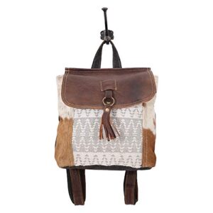 Myra Bag Hanging Buckle Upcycled Canvas & Cowhide Leather Backpack S-1609