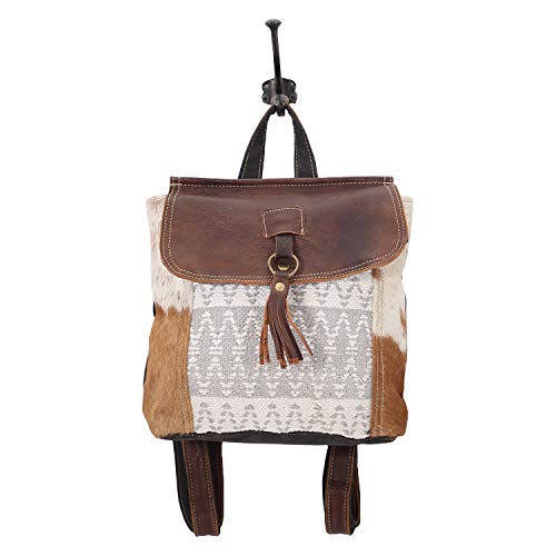 Myra Bag Hanging Buckle Upcycled Canvas & Cowhide Leather Backpack S-1609