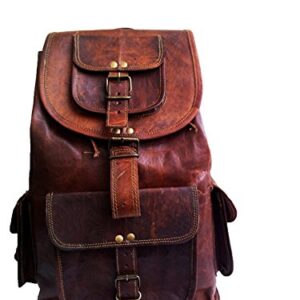 16" Genuine Leather Retro Rucksack Backpack College Bag,school Picnic Bag Travel