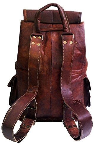 16" Genuine Leather Retro Rucksack Backpack College Bag,school Picnic Bag Travel