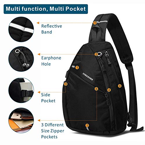 Black Sports Men 1 Sling Backpack Breathable Lightweight Chest Bag Leather Shoulder Bags Packs Day Pack Daypack Cross Body Crossbody for Women Men Teens Waterproof Hiking Travel Bag