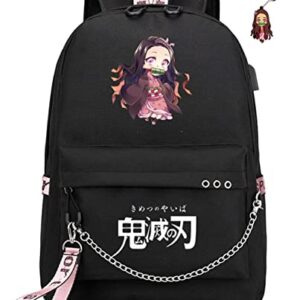 FSRONGXI 17Inch Anime Backpack for School Nezuko Bookbag Anime Rucksack with USB Charging Port, Free Keychain 17.7inch (Nezuko)