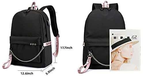 FSRONGXI 17Inch Anime Backpack for School Nezuko Bookbag Anime Rucksack with USB Charging Port, Free Keychain 17.7inch (Nezuko)