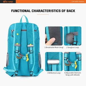 SKYSPER Lightweight Packable Backpack 30L Hiking Daypack with Wet Pocket Foldable Travel Carry-on Backpack Cyan