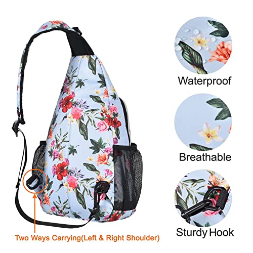 MOSISO Sling Backpack, Multipurpose Travel Hiking Daypack Rope Crossbody Shoulder Bag, Ranunculus