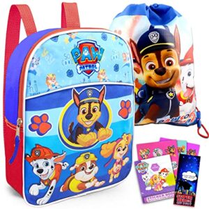 fast forward paw patrol mini backpack and drawstring bag set – bundle with 11” paw patrol mini backpack, drawstring bag, stickers, more | paw patrol backpack toddler