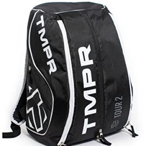 TMPR Sports Tour Backpack 2 - Pickleball Bag for Men & Women with Laptop Compartment, Lightweight & Adjustable, Comfortable Straps, Great for Outdoors, Hiking, Camping, Gym, Sports and More, Black/White