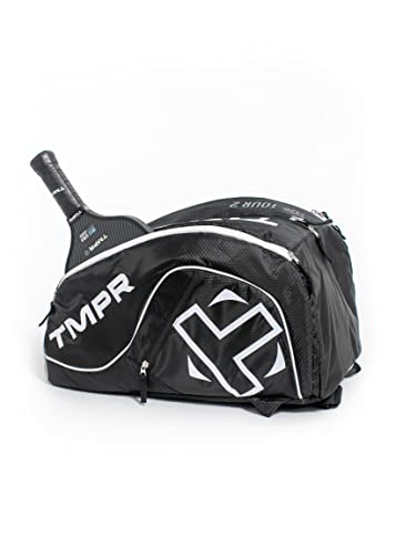 TMPR Sports Tour Backpack 2 - Pickleball Bag for Men & Women with Laptop Compartment, Lightweight & Adjustable, Comfortable Straps, Great for Outdoors, Hiking, Camping, Gym, Sports and More, Black/White