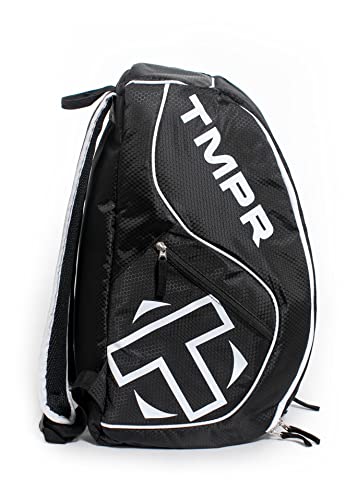 TMPR Sports Tour Backpack 2 - Pickleball Bag for Men & Women with Laptop Compartment, Lightweight & Adjustable, Comfortable Straps, Great for Outdoors, Hiking, Camping, Gym, Sports and More, Black/White