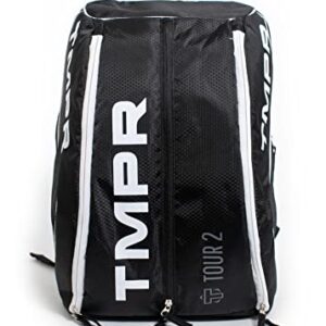 TMPR Sports Tour Backpack 2 - Pickleball Bag for Men & Women with Laptop Compartment, Lightweight & Adjustable, Comfortable Straps, Great for Outdoors, Hiking, Camping, Gym, Sports and More, Black/White