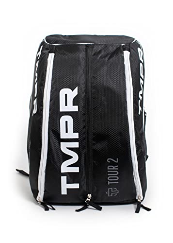 TMPR Sports Tour Backpack 2 - Pickleball Bag for Men & Women with Laptop Compartment, Lightweight & Adjustable, Comfortable Straps, Great for Outdoors, Hiking, Camping, Gym, Sports and More, Black/White