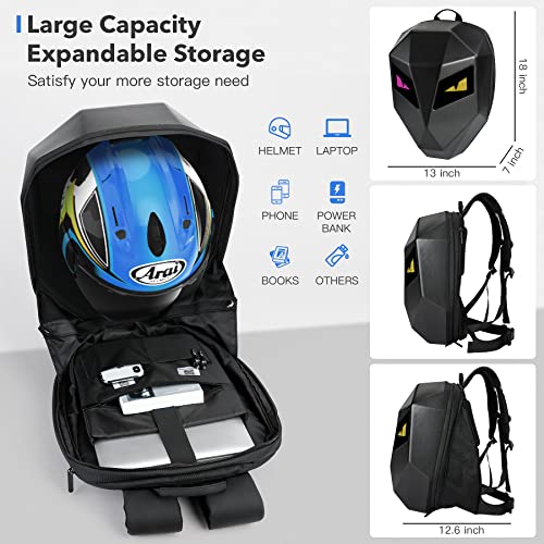 DABASHAN Motorcycle Backpack for Men, LED Backpack With DIY Programmable Full Color Screen, Hard Shell Large Capacity Waterproof Helmet Bag Laptop Backpack