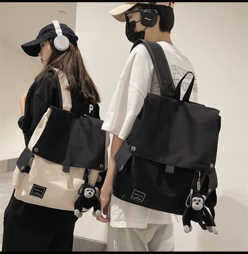 KOWVOWZ Casual Backpacks Campus High School Students Boys and Girls Student Bags Flip Simple Student Bags Japanese Harajuku Backpacks (white)