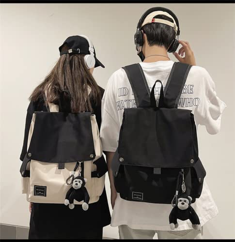 KOWVOWZ Casual Backpacks Campus High School Students Boys and Girls Student Bags Flip Simple Student Bags Japanese Harajuku Backpacks (white)