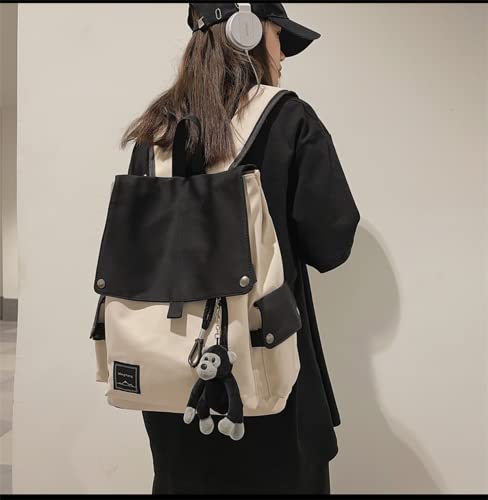 KOWVOWZ Casual Backpacks Campus High School Students Boys and Girls Student Bags Flip Simple Student Bags Japanese Harajuku Backpacks (white)