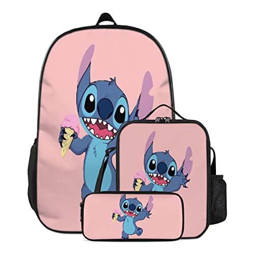 Ervkgm Cartoon Backpack School Bag Bookbag Cute 17 Inch with Lunch Bag Tote and Pencil Case Box Pouch for Boys Girls