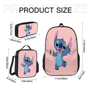 Ervkgm Cartoon Backpack School Bag Bookbag Cute 17 Inch with Lunch Bag Tote and Pencil Case Box Pouch for Boys Girls