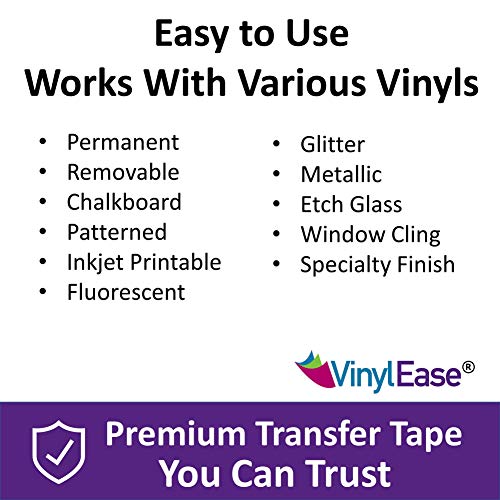 Vinyl Ease 6 inch x 100 feet roll of Paper Transfer Tape with a Medium to High Tack Layflat Adhesive. Works with a Variety of Vinyl. Great for Decals, Signs, Wall Words and More. American Made V0820