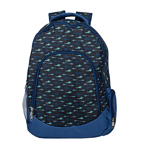 Reinforced and Water Resistant Padded Laptop School Backpack (Shark Ocean Blue)