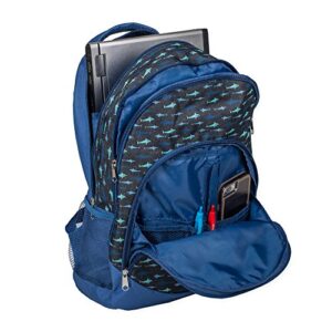 Reinforced and Water Resistant Padded Laptop School Backpack (Shark Ocean Blue)