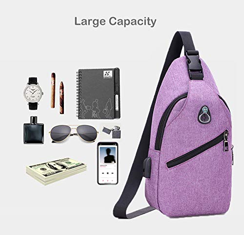 Crossbody Sling Backpack Sling Bag with USB Cable Travel Hiking Chest Bag Daypack for Women Men