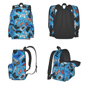 Oplp Colorful Video Game Controller Background Large Capacity Backpack Lunch Bag Pencil Case Combination 3 Piece Set