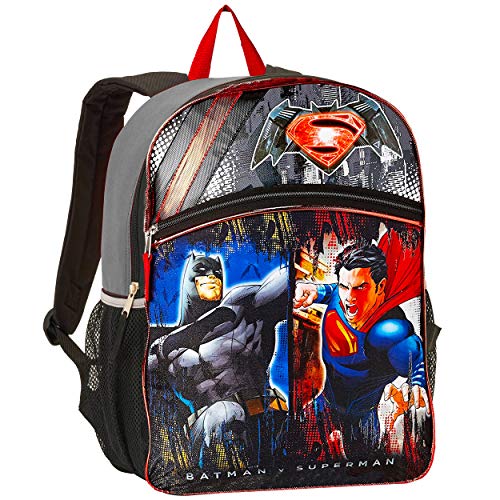 DC Comics Superman Backpack for Kids Bundle ~ Deluxe 16" Superman School Bag with Superman Pen, Bookmark, and Stickers (Superman School Supplies)