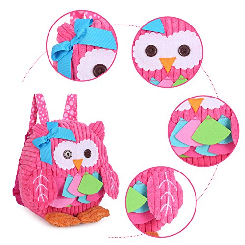 Rejolly Owl Backpack for Toddler Girls Cute Mini Plush Baby Book Bag Animal Cartoon Preschool Purse for Kids 1-3 Years Pink