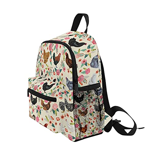 Chickens Floral Kid's Toddler Backpack Schoolbag for Boys Girls, Kindergarten Children Bag Preschool Nursery Travel Bag