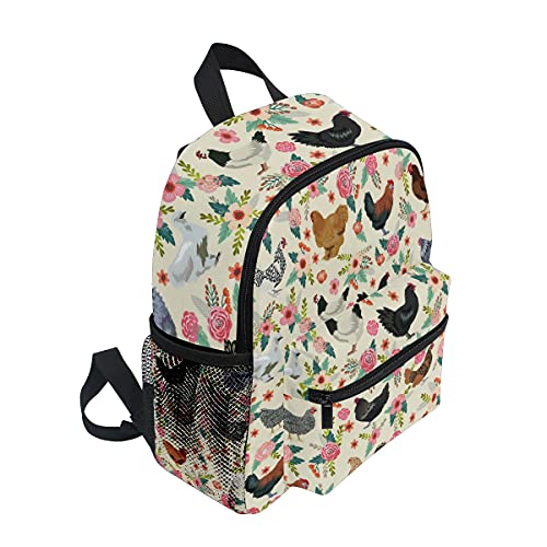 Chickens Floral Kid's Toddler Backpack Schoolbag for Boys Girls, Kindergarten Children Bag Preschool Nursery Travel Bag