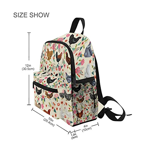 Chickens Floral Kid's Toddler Backpack Schoolbag for Boys Girls, Kindergarten Children Bag Preschool Nursery Travel Bag