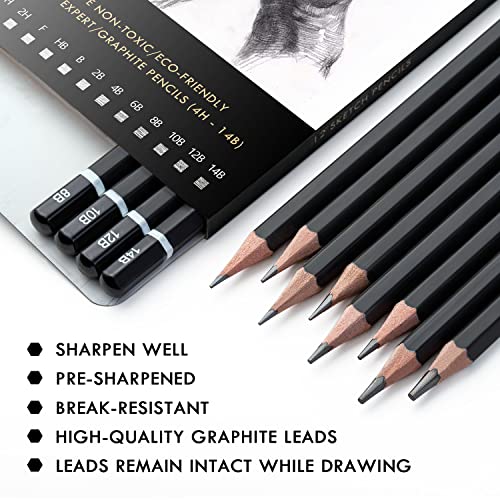 Brusarth Sketch Pencils for Drawing Set - 12 Pieces Drawing Sketching Pencil (14B - 4H), Graphite Pencils for Drawing, Sketching, Shading, Artist Pencils for Beginners & Pro Artists