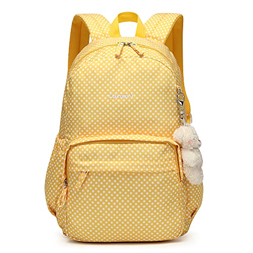 Backpack for Girls, Kids Backpack, Waterproof Large Space School Backpacks for Teen Girls, with Hairball Pendant, suitable for Travel and School (Yellow)