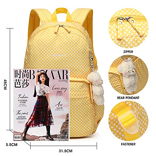 Backpack for Girls, Kids Backpack, Waterproof Large Space School Backpacks for Teen Girls, with Hairball Pendant, suitable for Travel and School (Yellow)