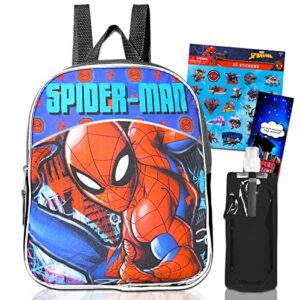 spiderman mini backpack for boys 4-6 – bundle with 11” spiderman preschool backpack, water pouch, spiderman stickers, more – spiderman backpack toddler boys small