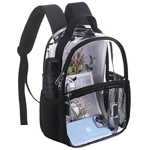 Mini Clear Backpack for Women,Transparent Bag Stadium Approved See Through Small for Work Travel Concert, Sports - Black