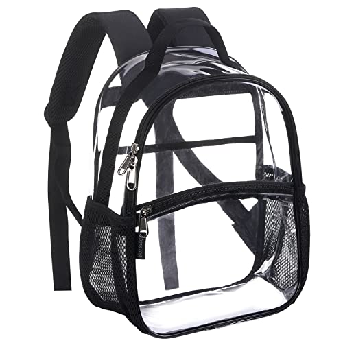 Mini Clear Backpack for Women,Transparent Bag Stadium Approved See Through Small for Work Travel Concert, Sports - Black