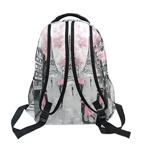 TropicalLife Pink Cherry Blossom Paris Eiffel Tower Backpacks Bookbag Shoulder School Computer Hiking Gym Travel Casual Travel Daypack