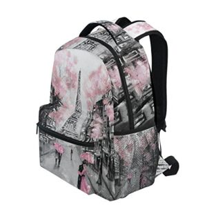 TropicalLife Pink Cherry Blossom Paris Eiffel Tower Backpacks Bookbag Shoulder School Computer Hiking Gym Travel Casual Travel Daypack