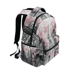 TropicalLife Pink Cherry Blossom Paris Eiffel Tower Backpacks Bookbag Shoulder School Computer Hiking Gym Travel Casual Travel Daypack