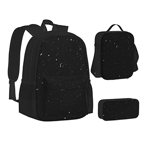 NHGFVT Teen Backpack Set School Bookbags Girls Boys Black Glitter Backpacks With Lunch Box And Pencil Case