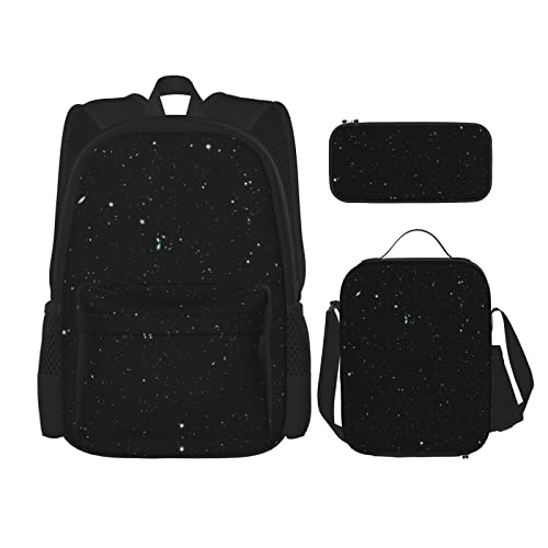 NHGFVT Teen Backpack Set School Bookbags Girls Boys Black Glitter Backpacks With Lunch Box And Pencil Case